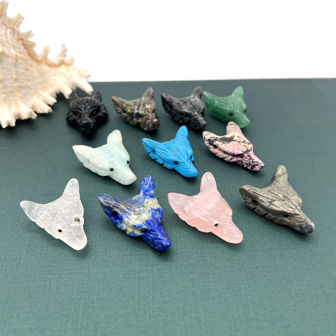 1.4 Inches Natural Stone Carved Fox Head Pendant for Necklace Making ...