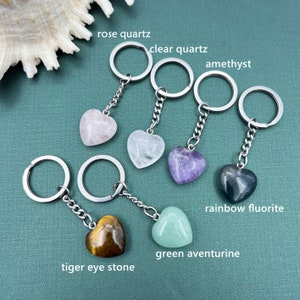 Healing Crystal Heart Keychain, Gemstone Keyring, Hand Carved Crystal Key Chain, Stone Bag Purse ...