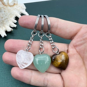 Healing Crystal Heart Keychain, Gemstone Keyring, Hand Carved Crystal ...