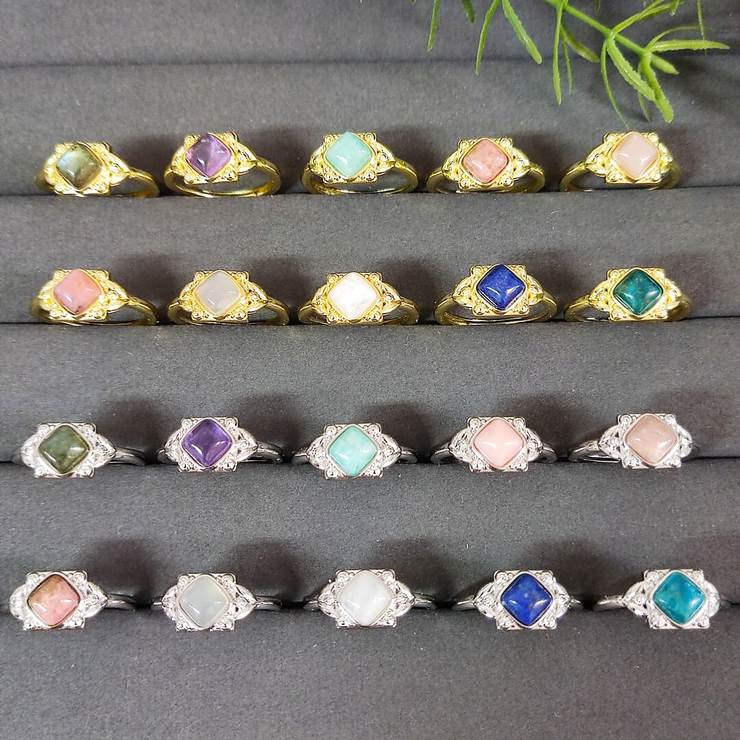 Minimalist Gemstone Gold/silver Rings Real Healing Crystal - Etsy