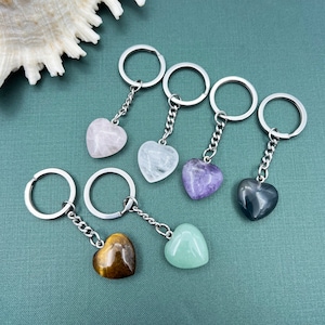 Healing Crystal Heart Keychain, Gemstone Keyring, Hand Carved Crystal ...