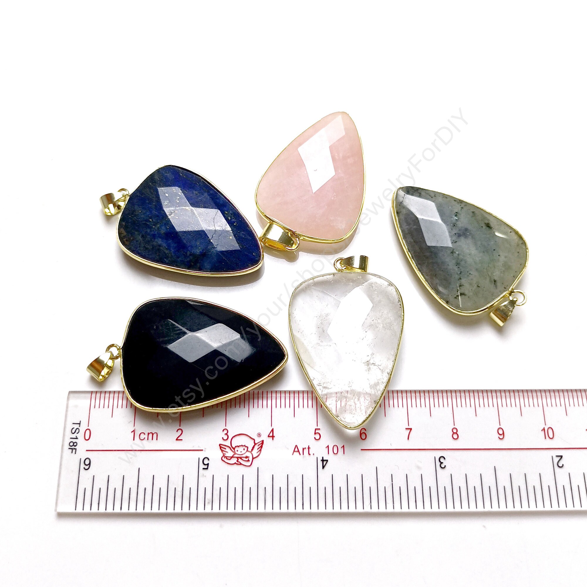 Natural Gemstone Shield Shape Pendant Crystal Healing Faceted - Etsy