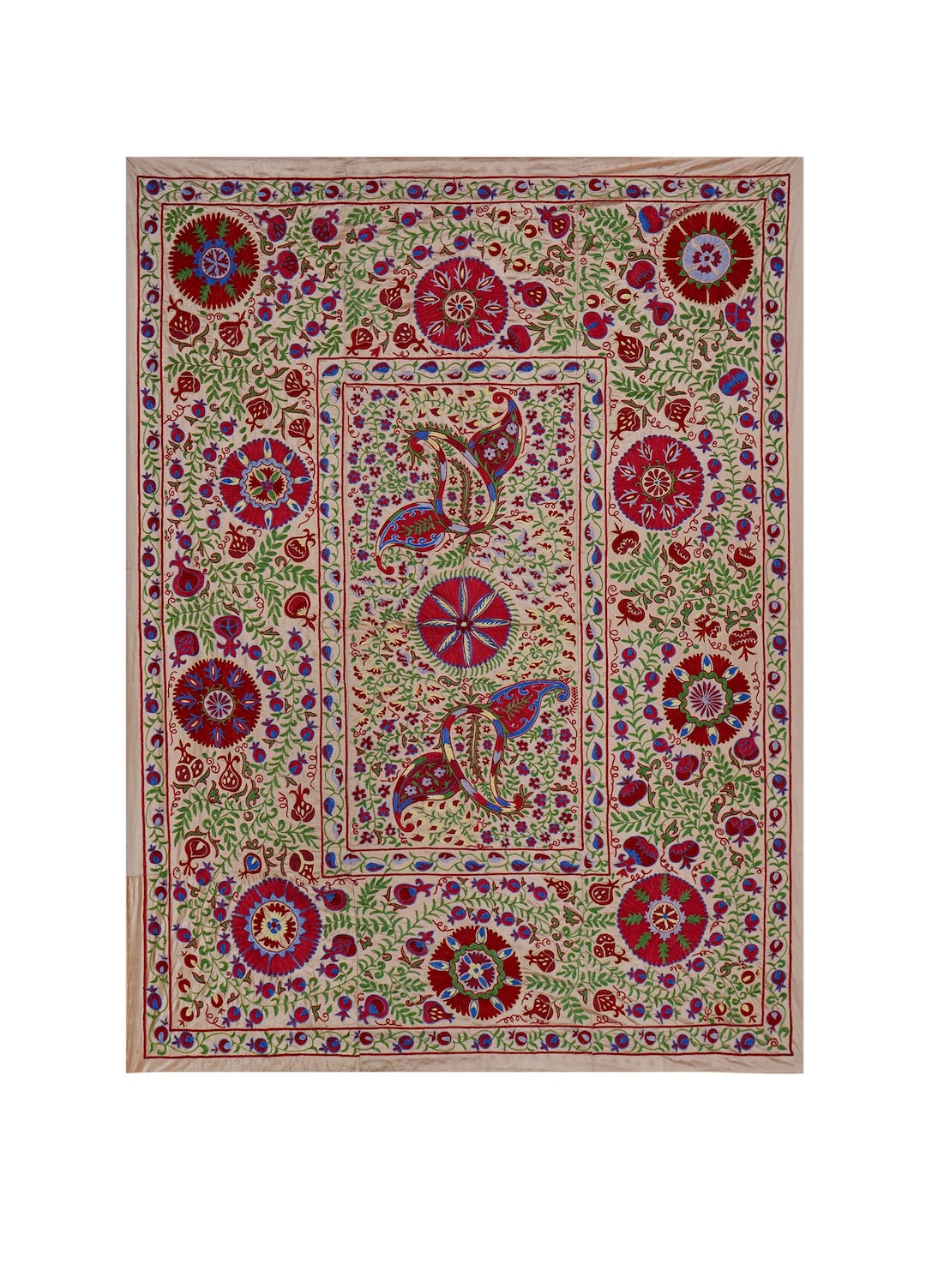 Silk Suzani Animal Tapestry With Tree of Life Pattern, Uzbek Table ...