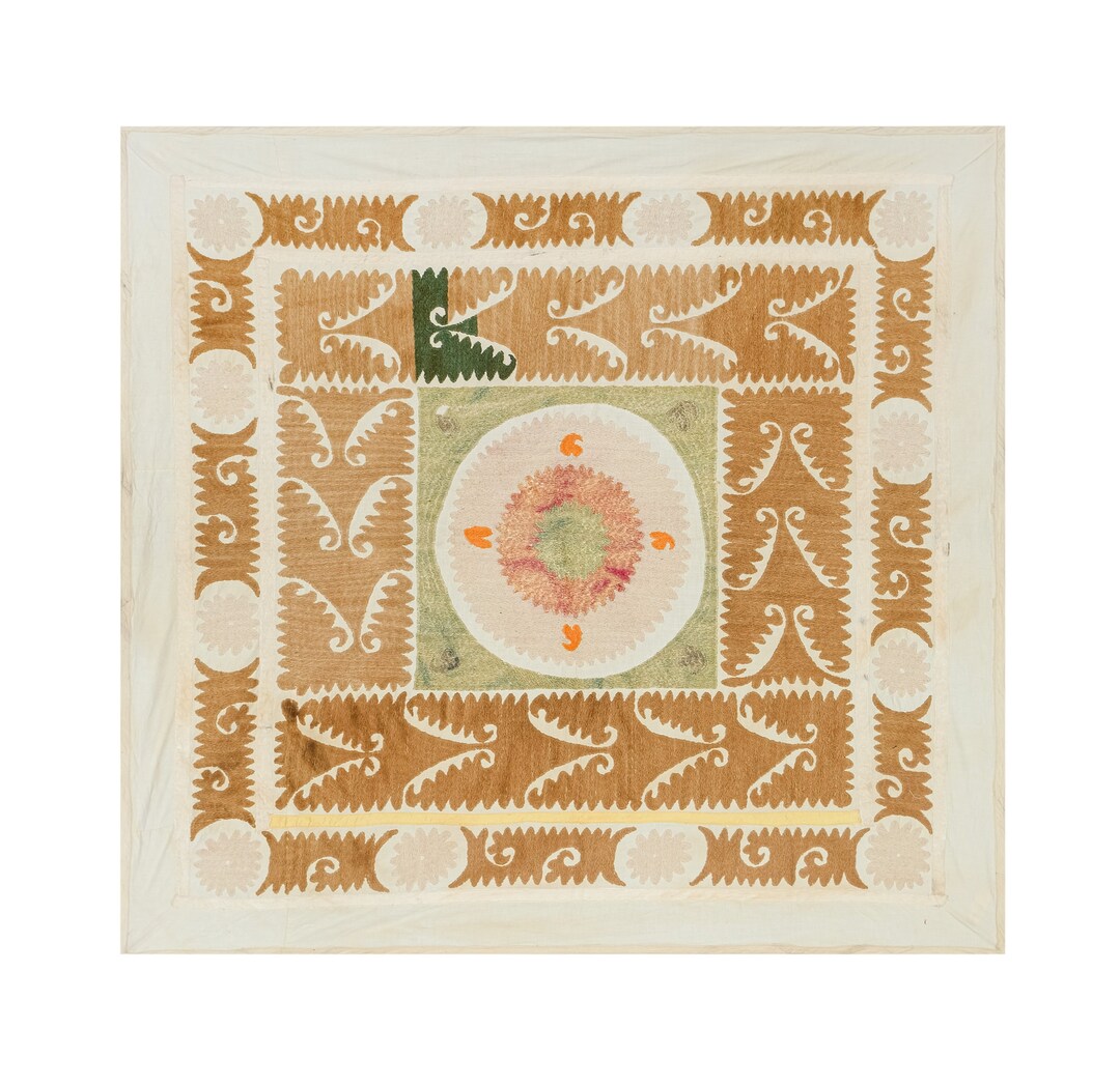 Uzbek Hand Embroidery Brown Suzani Tablecloth, Samarkand Tribal Wall ...