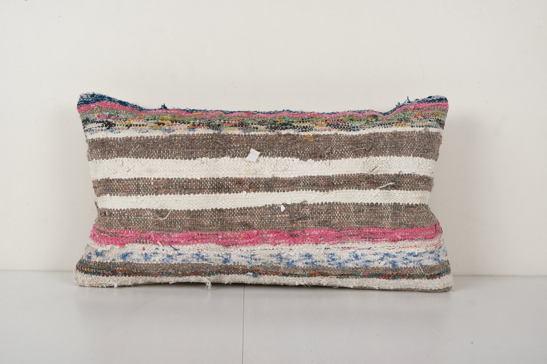 Traditional Turkish Decorative Kilim Pillow, Anatolian Striped Cotton ...