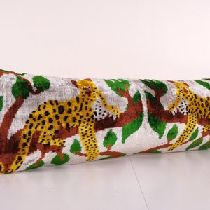 Tiger Design Yellow Extra Long Ikat Velvet Pillow, Animal Printed ...