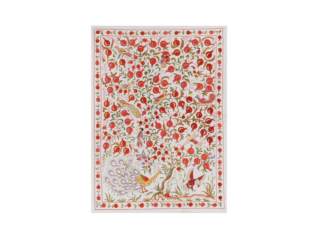 Vintage Folk Art Pictorial Animal Suzani From Uzbekistan, Tree of Life ...