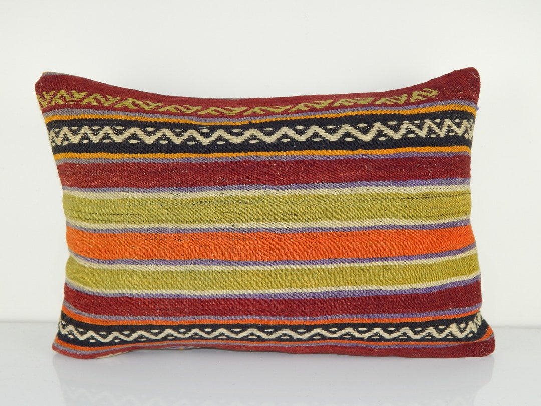Vintage Turkish Kilim Pillow Cover, Handwoven Wool, Bohemian Cushion ...