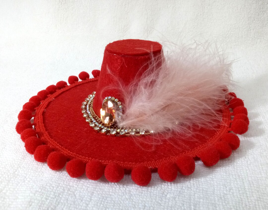Red Musketeer Hat for Cat Party Hat With Rhinestone & Feather for Small ...