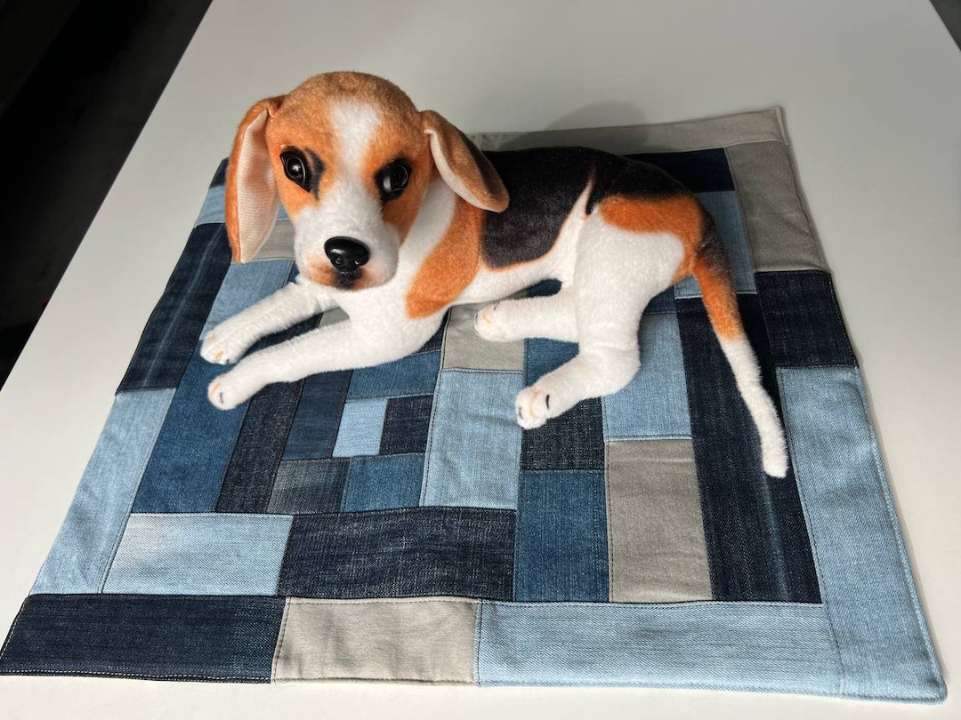Patchwork Denim Cat Bed, Recycled Jeans Mat for Small Dog, Upcycled Eco ...