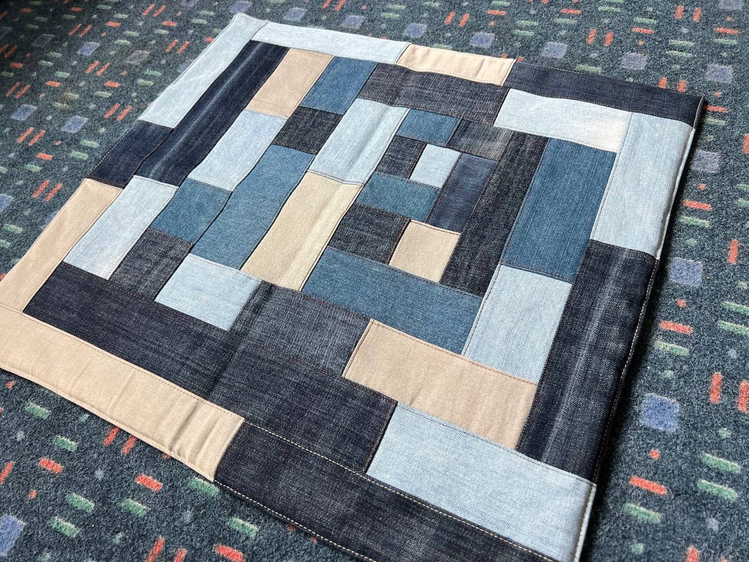 Patchwork Denim Cat Bed Recycled Jeans Mat for Small Dog Upcycled Eco ...