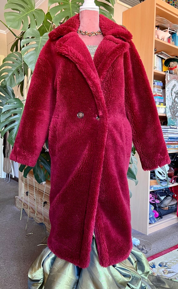 Sheep shearling coat/Red wine real fur jacket/Teddy c… - Gem