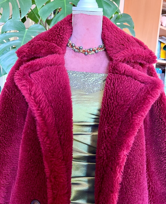 Sheep shearling coat/Red wine real fur jacket/Teddy c… - Gem