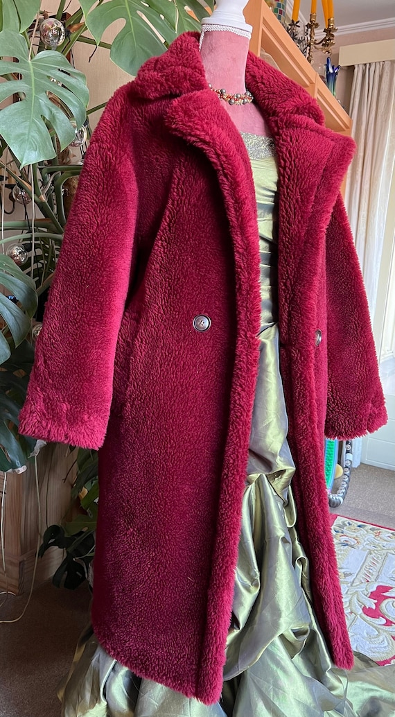 Sheep shearling coat/Red wine real fur jacket/Teddy c… - Gem