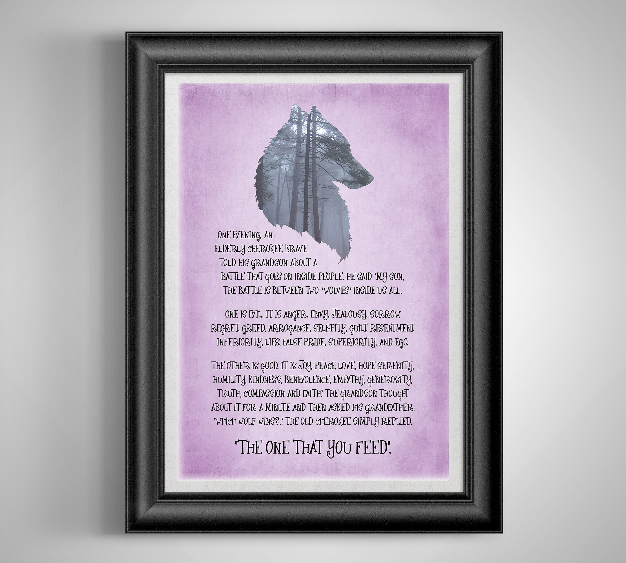 Wolf Art Native Americans Decor the Tale of Two Wolves Poster the One ...