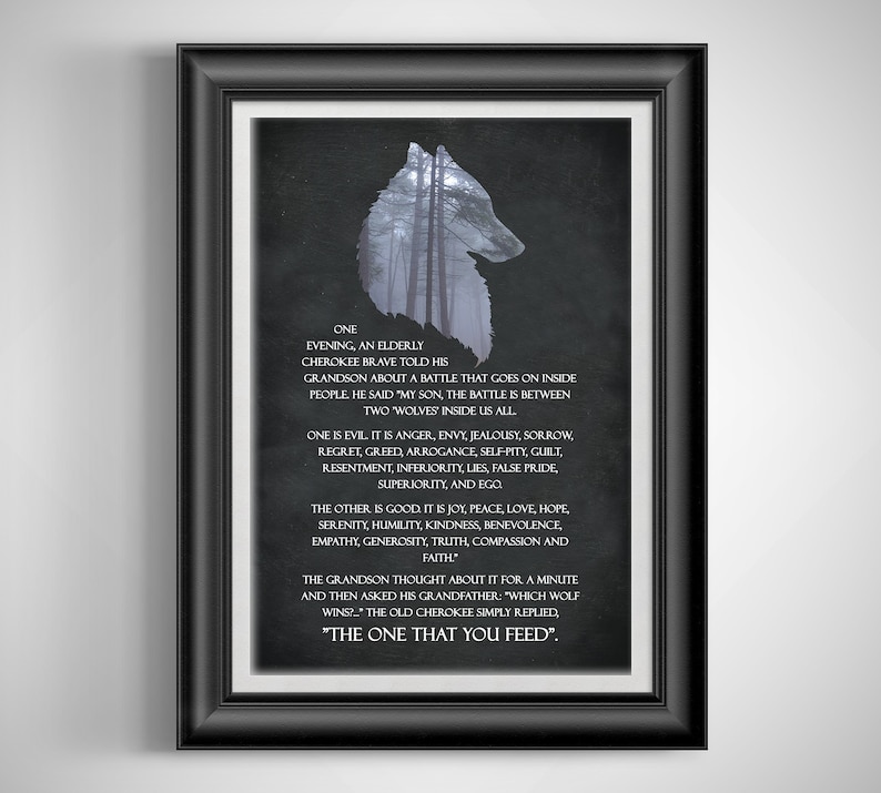 The Tale of Two Wolves Quote Print Wolf Wall Decor Native Americans Art ...