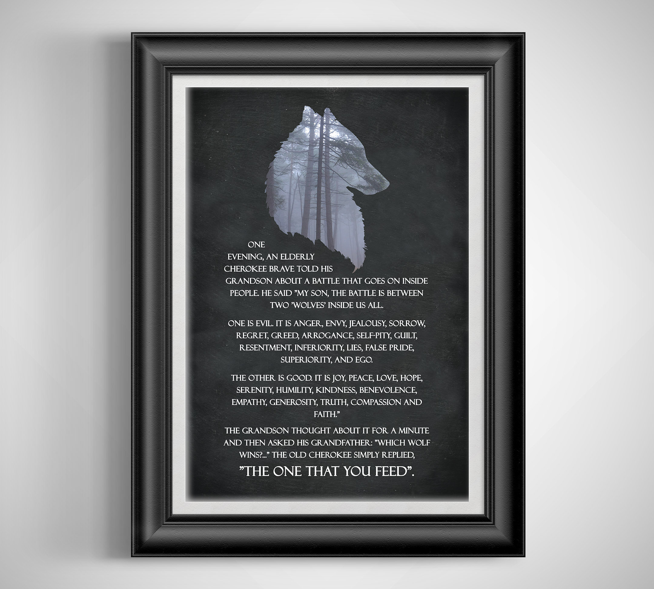 The Tale of Two Wolves Quote Print Wolf Wall Decor Native Americans Art ...