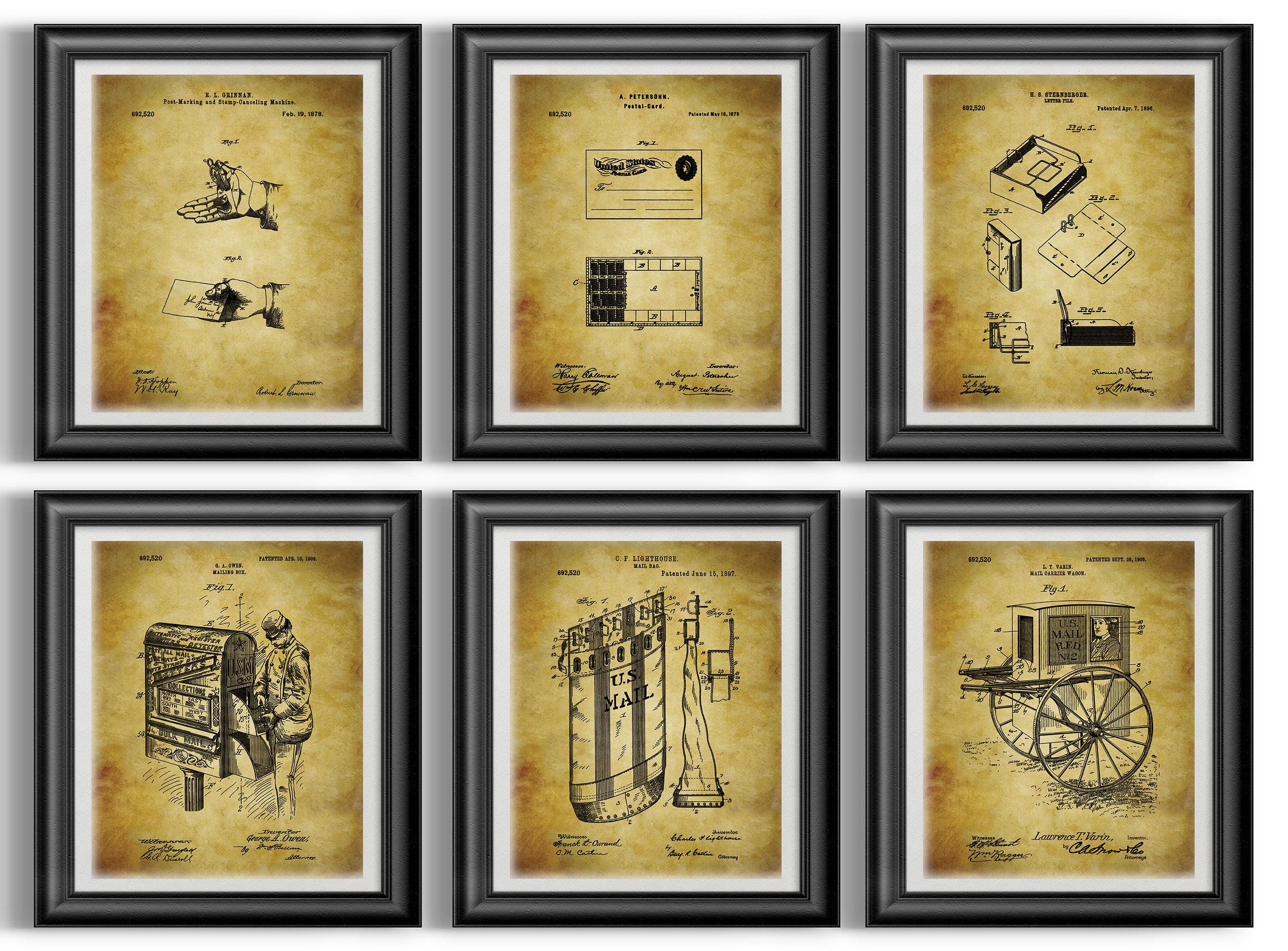 Vintage US Postal Service Wall Art Set: Mail Wagon, Bag & Box, Postal ...