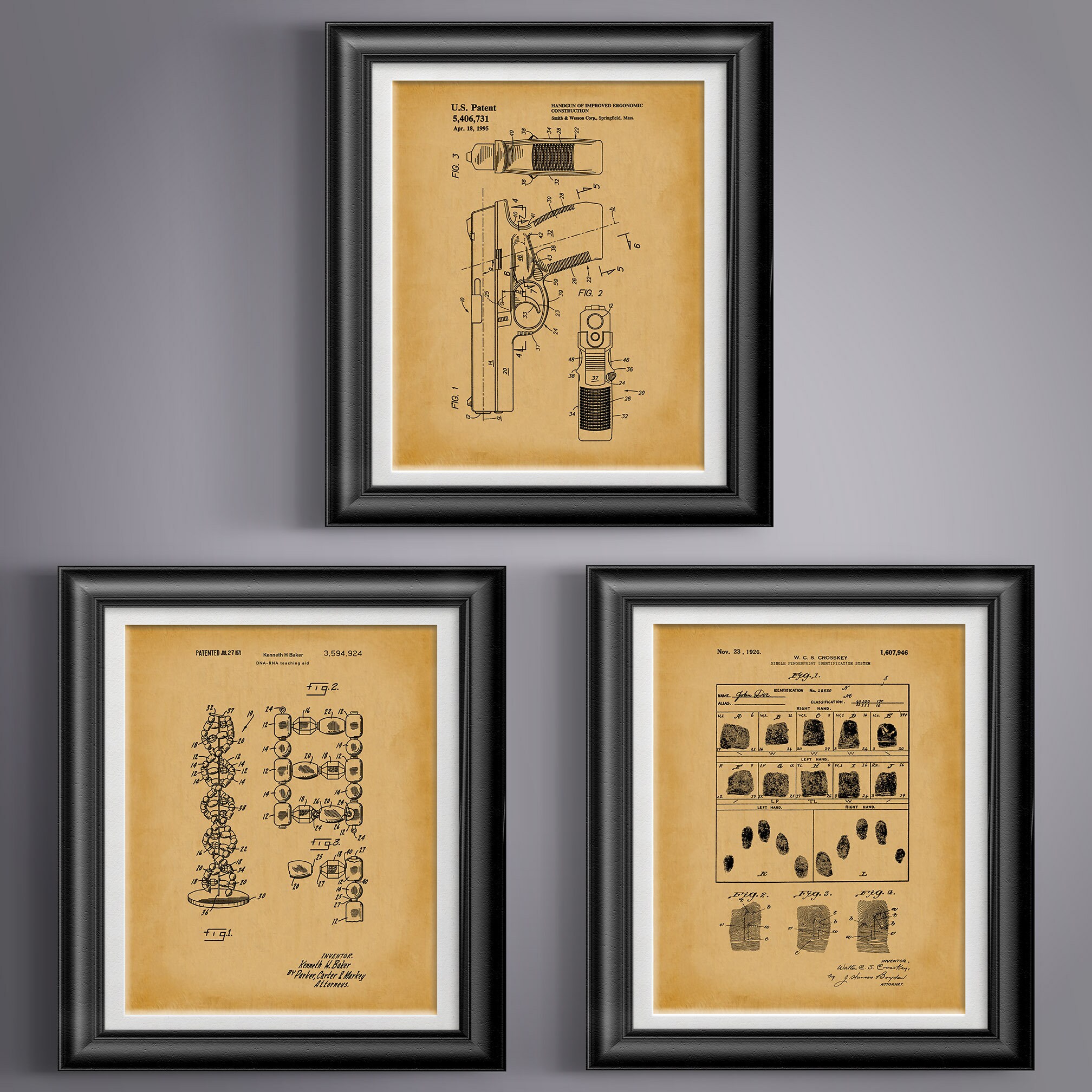 CSI Prints True Crime Wall Decor Gun Patent DNA Patent Fingerprint ...