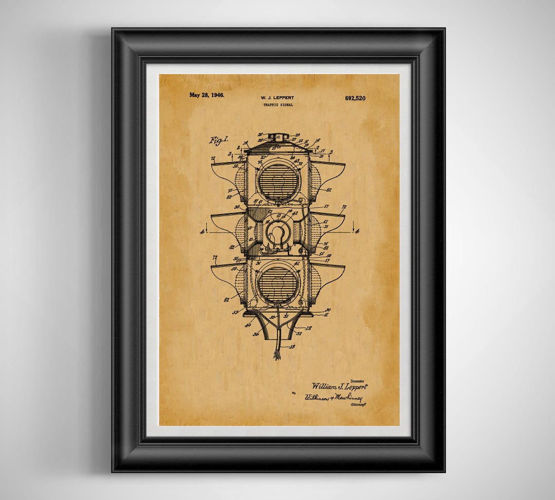 Vintage Road Safety Patent Print Art: Traffic Signal, Traffic Control ...