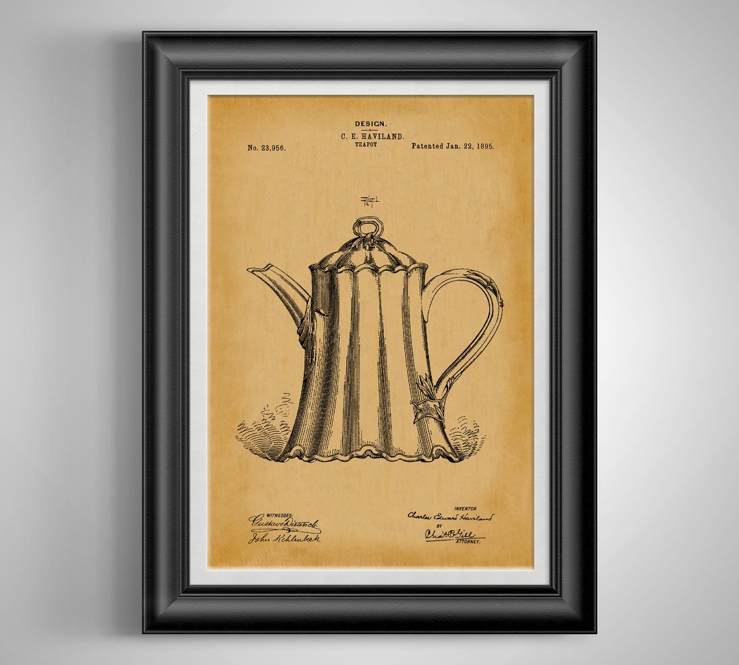 1895 Antique Tea Pot Vintage Patent Art Tea Kettle Poster Teapot Wall ...