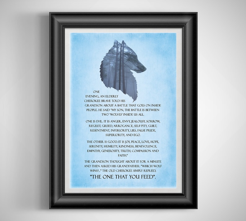 The Tale of Two Wolves Quote Print Wolf Wall Decor Native Americans Art ...