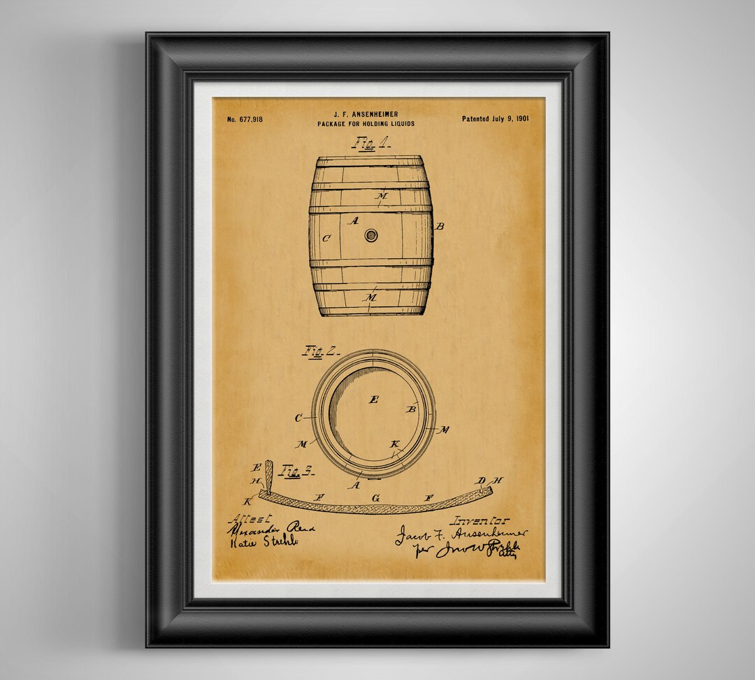Vintage Prohibition Era Alcohol Patent Prints: Whiskey & Wine Barrel ...