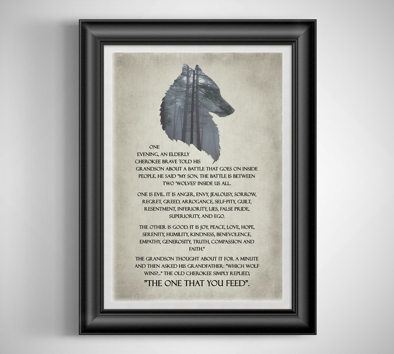 The Tale of Two Wolves Quote Print Wolf Wall Decor Native Americans Art ...