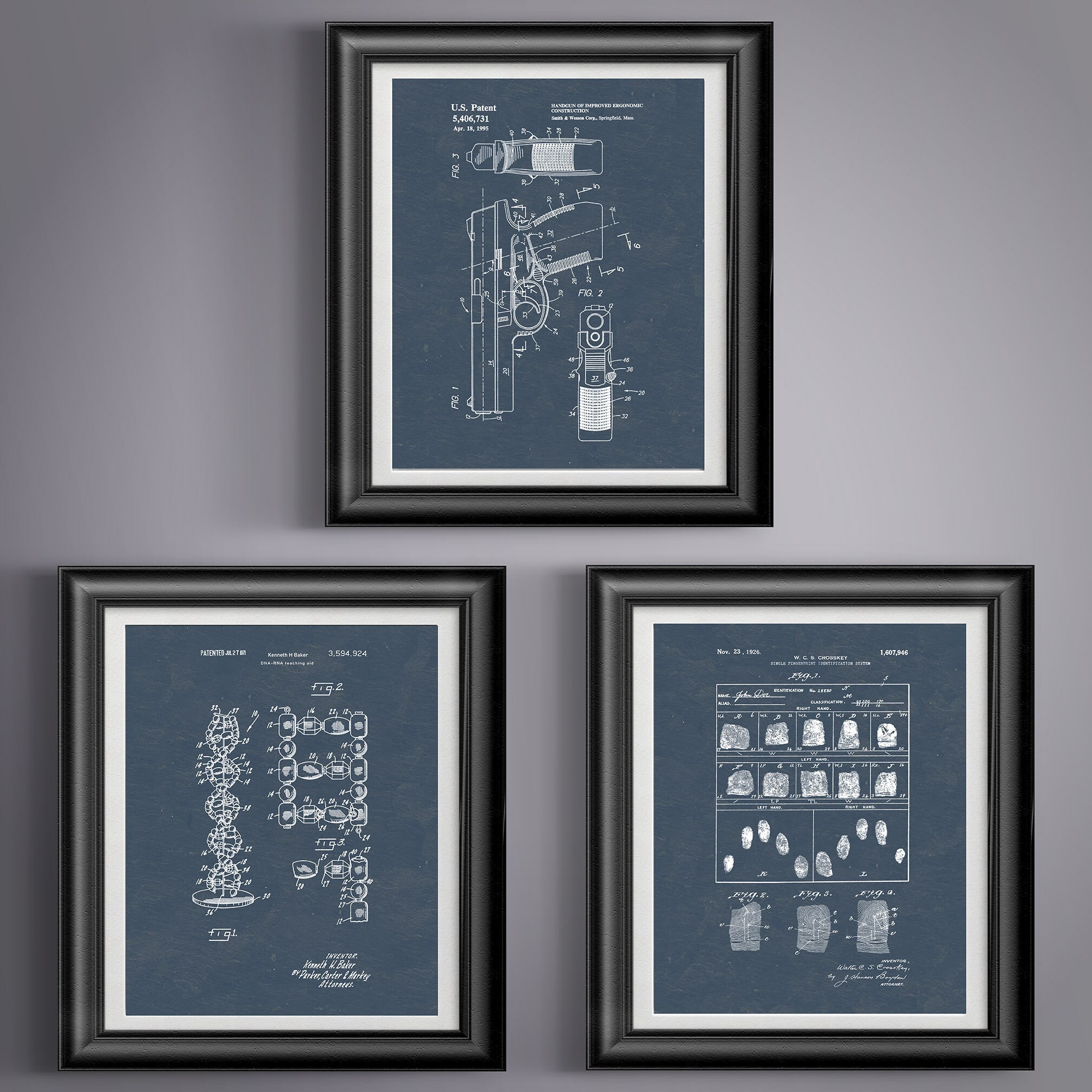 CSI Prints True Crime Wall Decor Gun Patent DNA Patent Fingerprint ...
