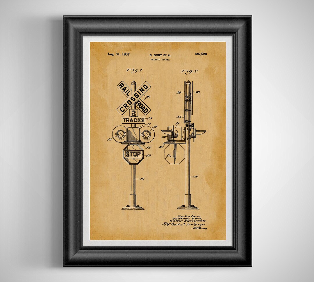 Vintage Americana Railroad Crossing Traffic Signal Patent Print Art ...