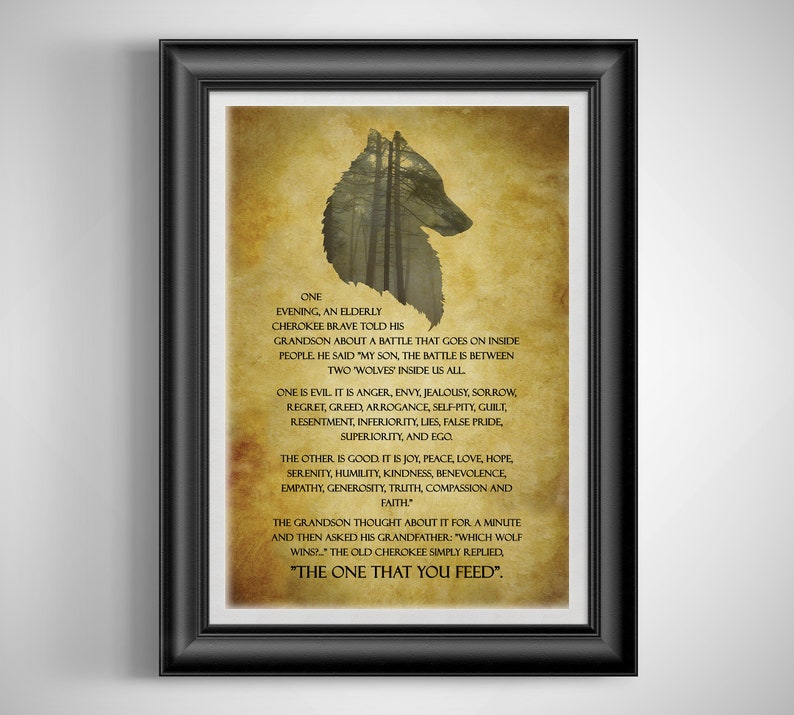 The Tale of Two Wolves Quote Print Wolf Wall Decor Native Americans Art ...