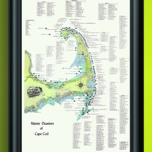Cape Cod Poster Historical Map of New England Shipwrecks Wall Art ...