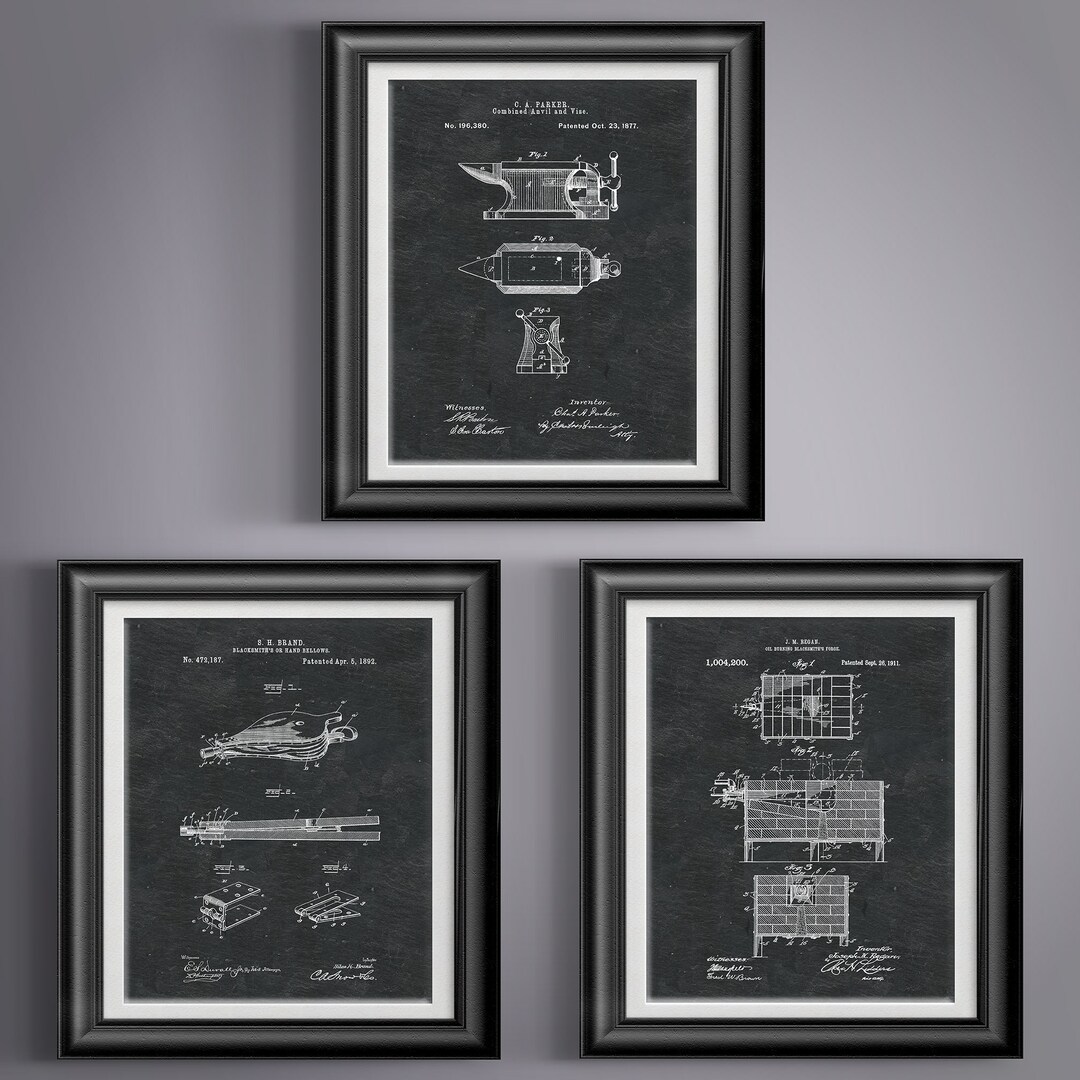Vintage Blacksmith Tools Art Set - 3 Unframed Prints for Man Cave ...