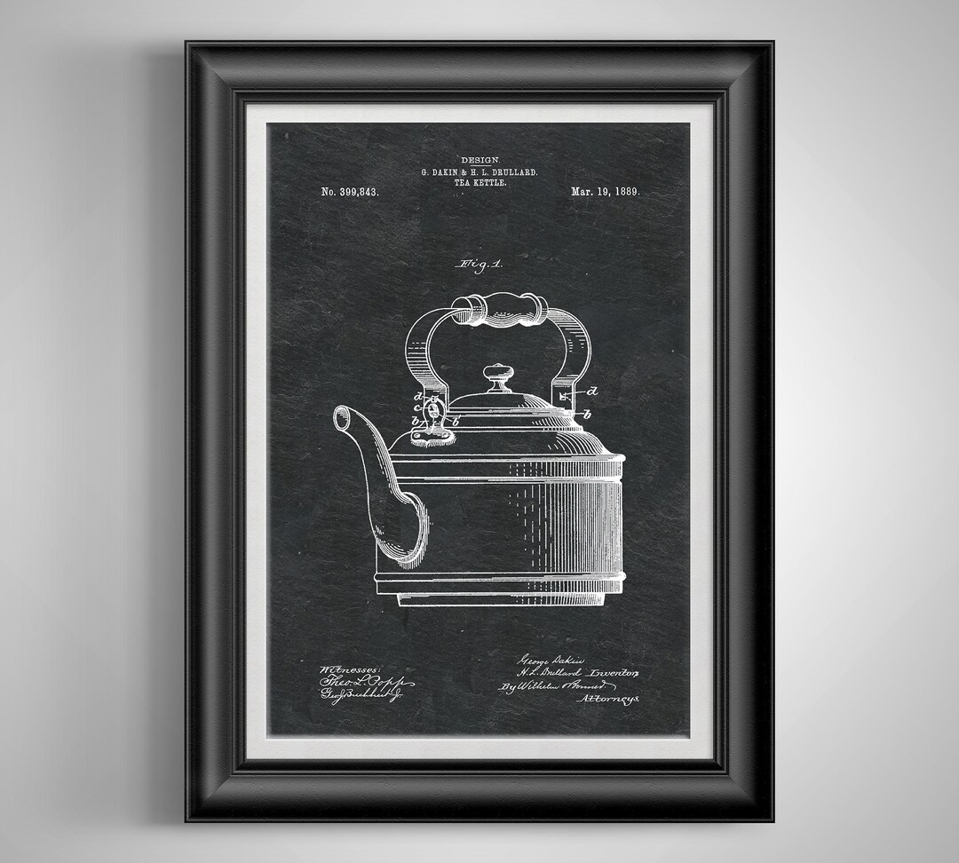 1889 Antique Teapot Patent Drawing Kitchen Wall Art Vintage Tea Kettle ...