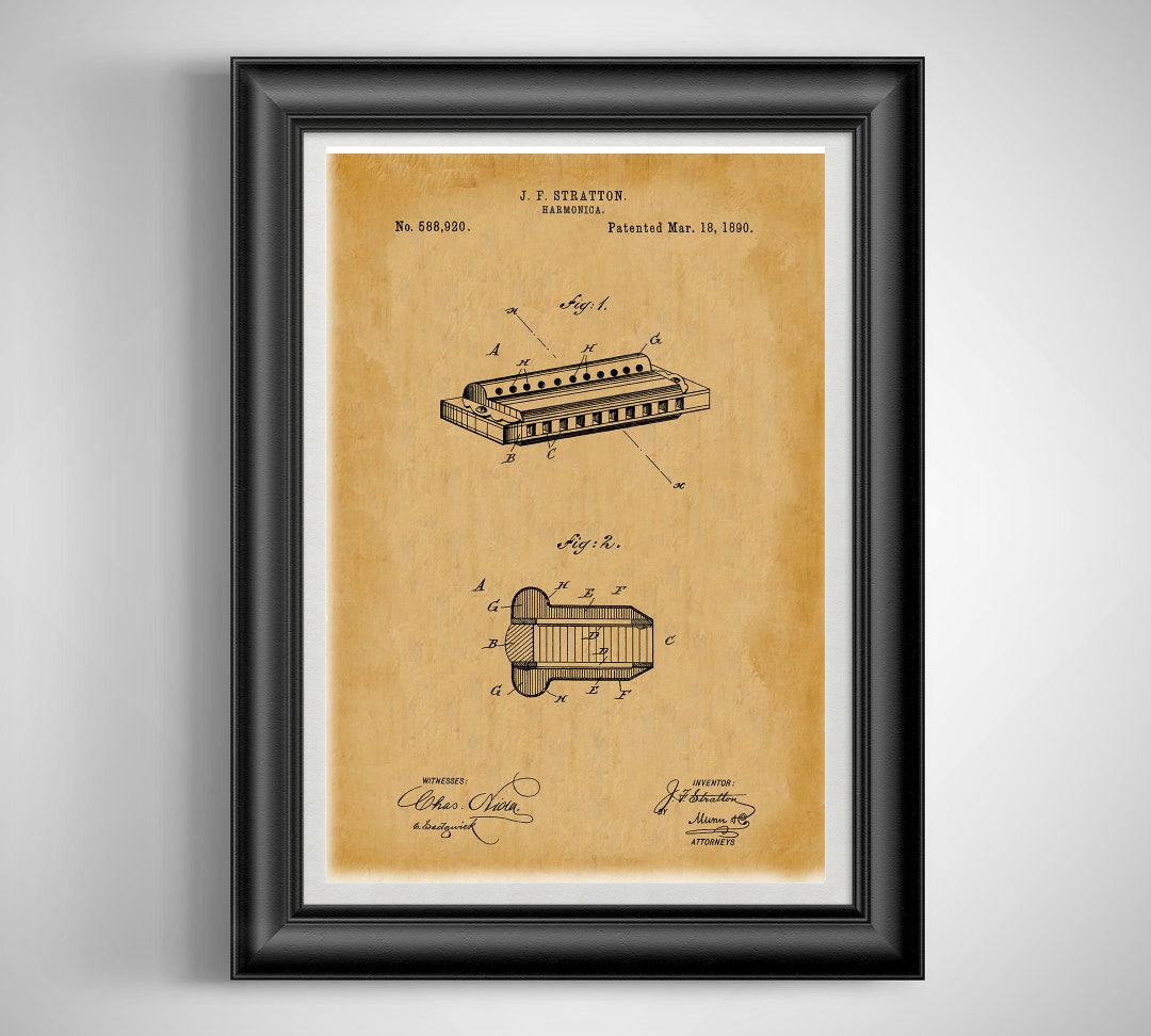 Vintage Harmonica Patent Art Print: Unique Gift for Blues, Country ...