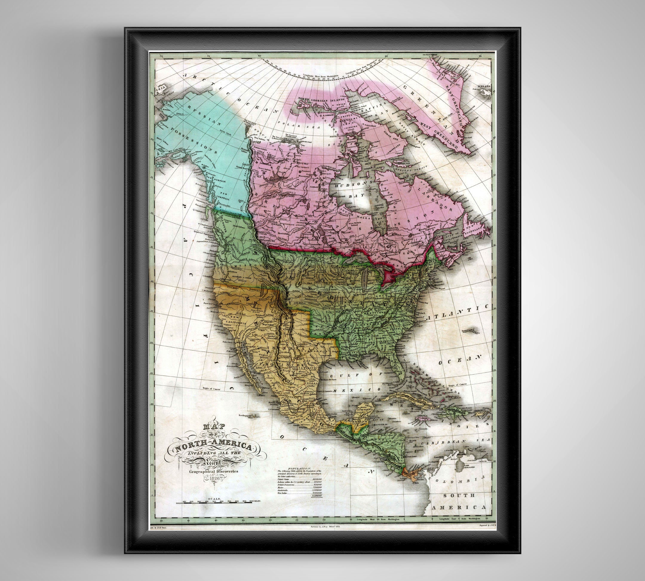 Vintage 1826 United States Map Print - Historical USA Poster for ...