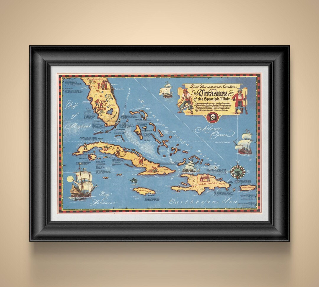 Scuba Diving Map Sailing Gifts Lost Buried Sunken Treasure of the ...