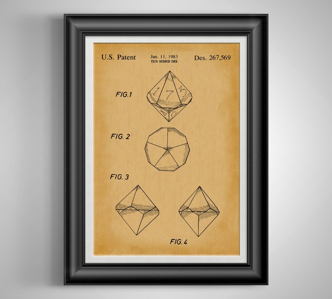 Dungeons and Dragons Art Dnd Sided Die Patent Decor Dnd Accessories DM ...