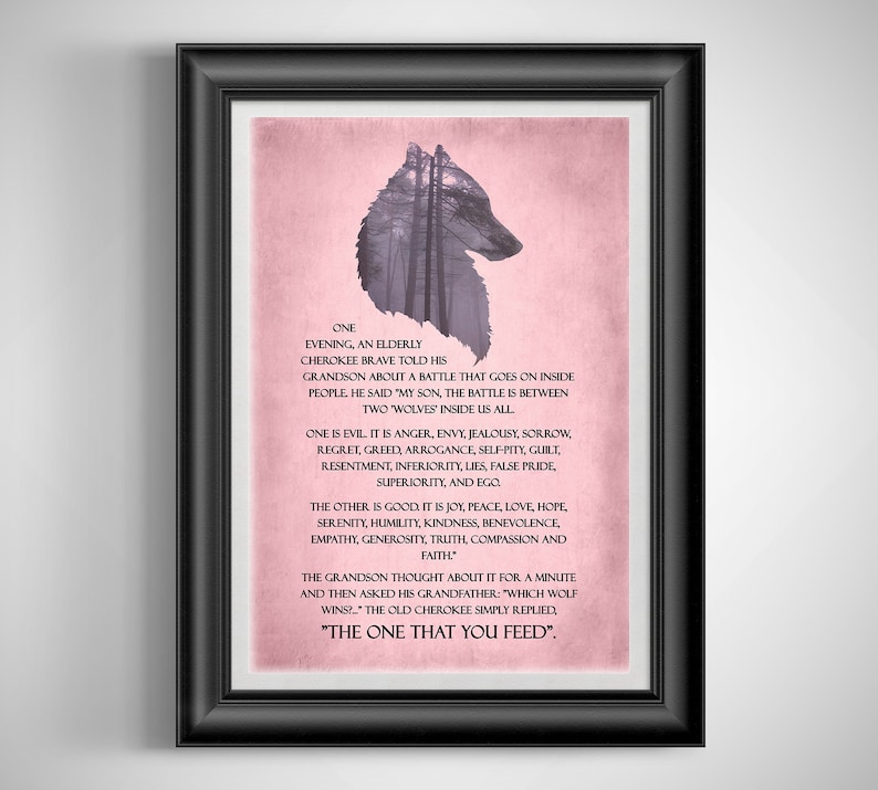 The Tale of Two Wolves Quote Print Wolf Wall Decor Native Americans Art ...