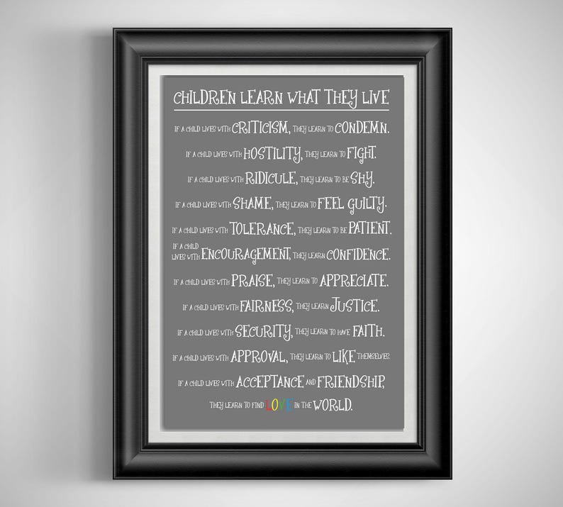 Children Learn What They Live Poem by Dorothy L. Nolte If a Child Lives ...