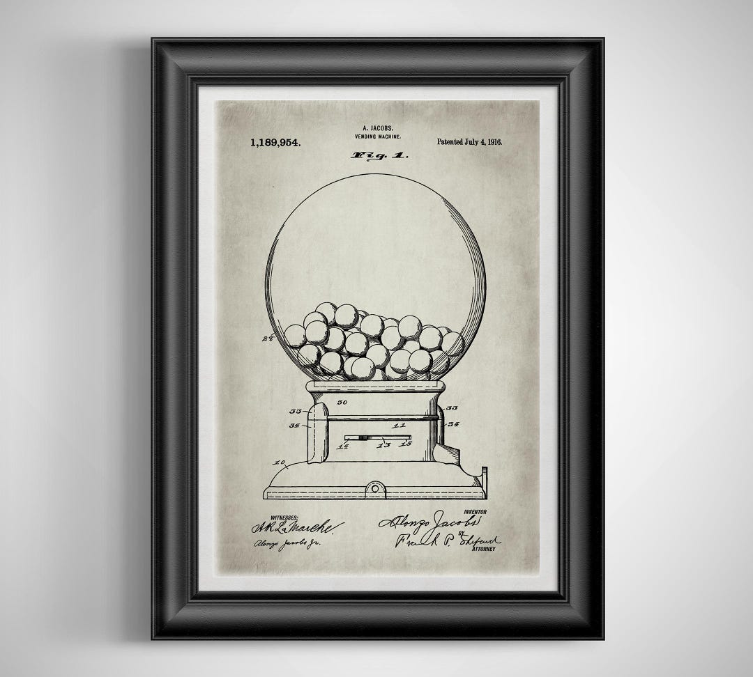 Vintage Gumball Machine Patent Print: Colorful Candy Dispenser Wall Art ...