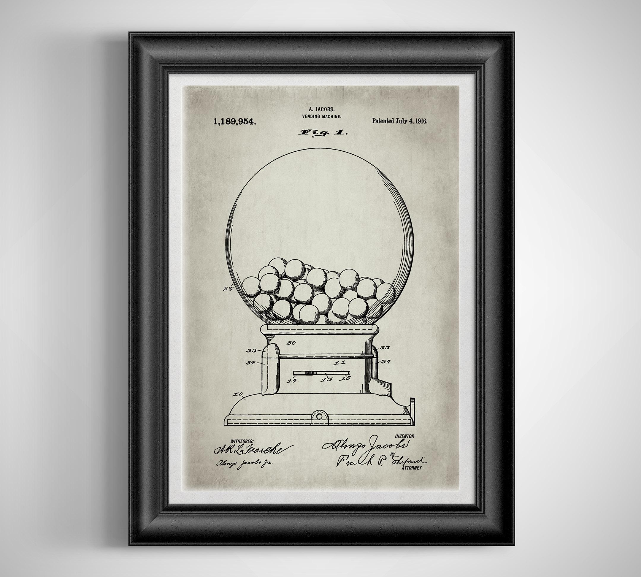 Vintage Gumball Machine Patent Print: Colorful Candy Dispenser Wall Art ...