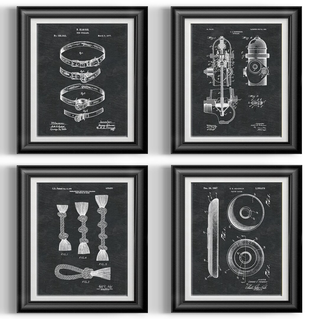 Set of 4 Pet Patents Dog Toy Art Garage Wall Decor Pet Room Poster ...