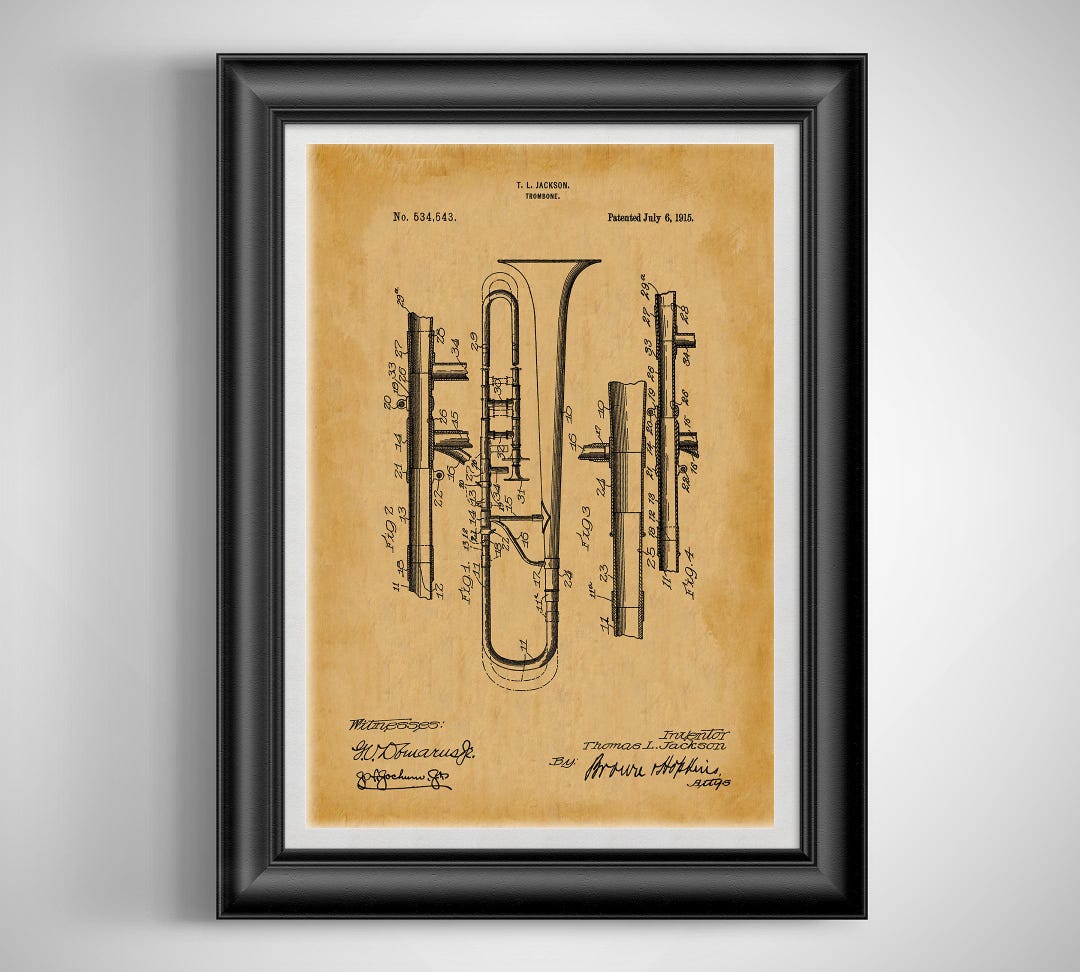 Vintage Trombone Patent Print: Unique Orchestra Poster for Musicians ...