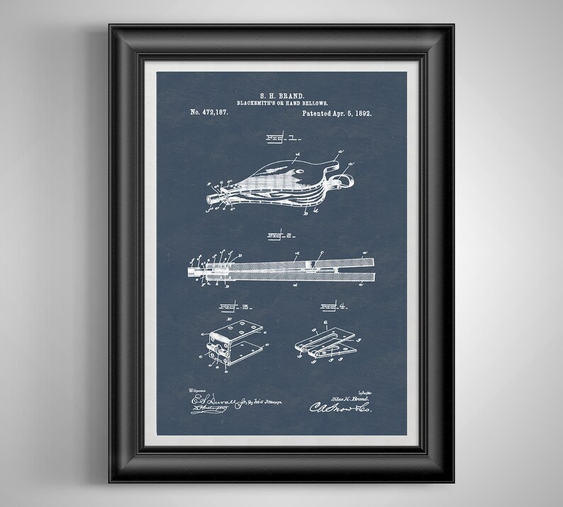 Vintage Blacksmith Bellows Patent Art Print - Rustic Decor for Office ...