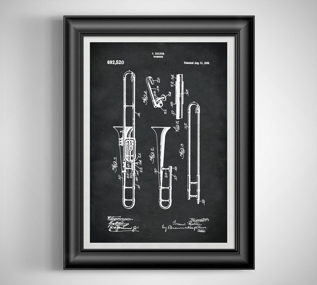 1909 Invention Trombone Patent Art Gift for Conductor, Arranger ...