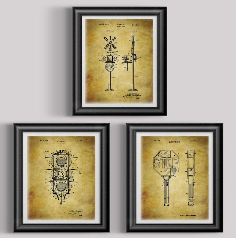 Set of 3 Patent Posters Traffic Signs Unframed Art Prints Gift for ...