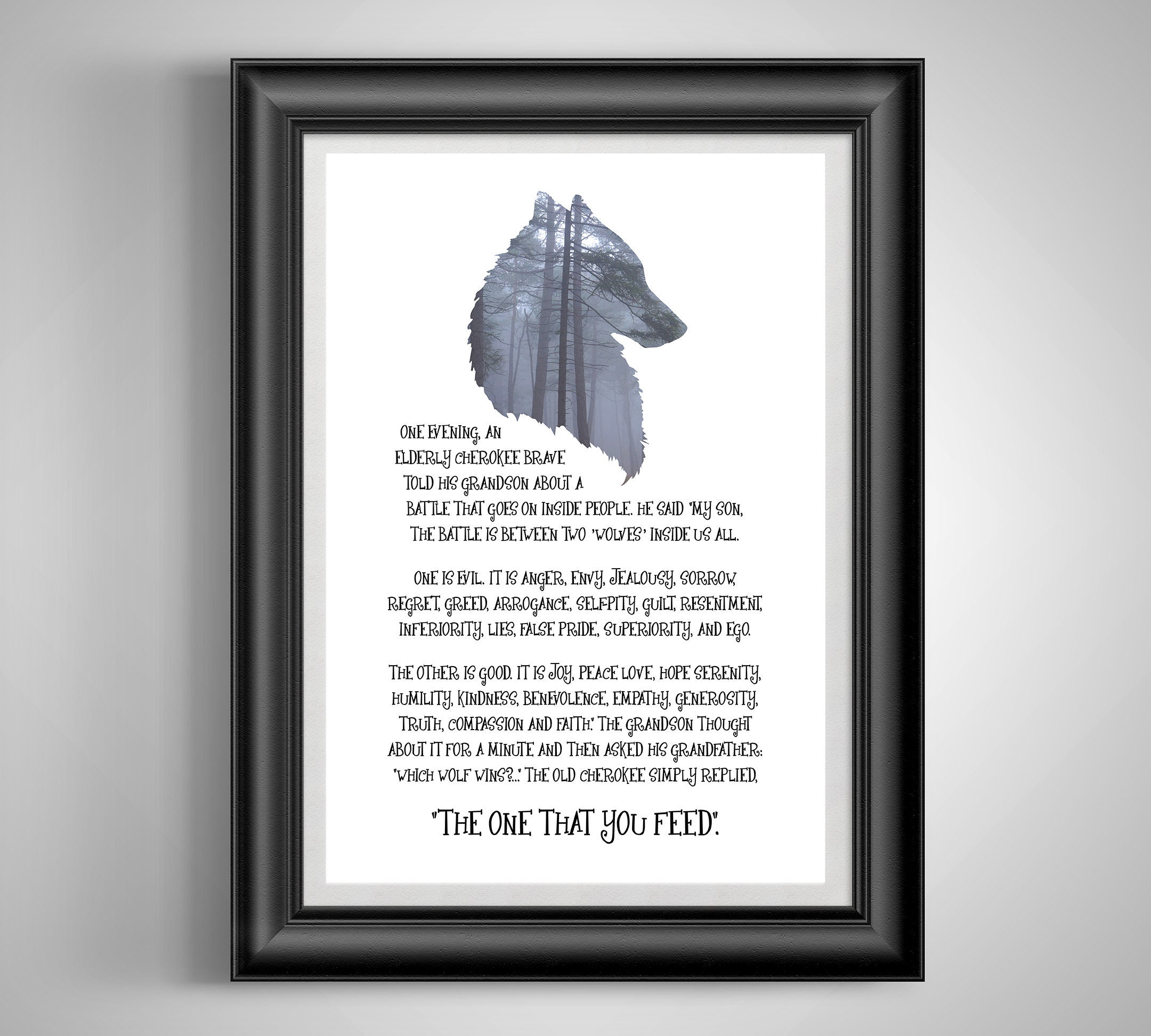 Wolf Art Native Americans Decor the Tale of Two Wolves Poster the One ...