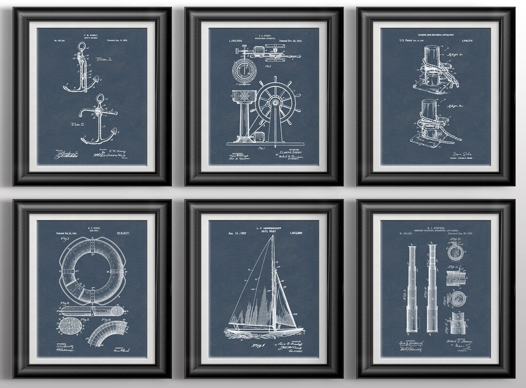 Vintage Maritime Sailing Patents: Bundled Print Set of 6 Nautical Wall ...