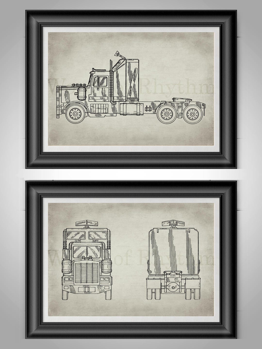 Two Print Set of 2 Truck Posters: Body Shop Art, Truck Driver Gift for ...